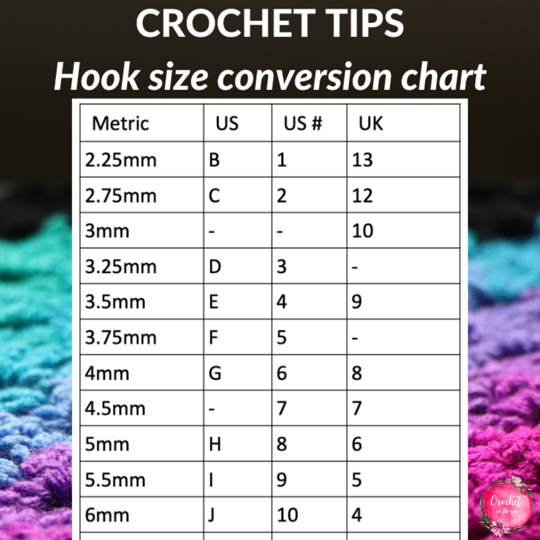 Crochet Hook Size conversion chart - Crochet for beginners